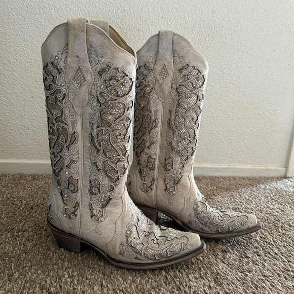 Corral | Shoes | Corral Womens White Glitter Inlay Western Boots | Poshmark